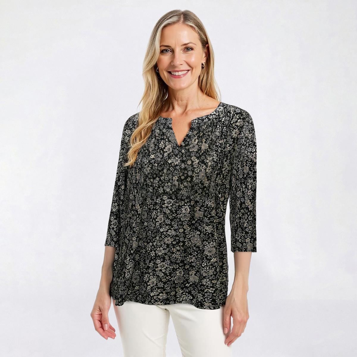 Click here for Womens Napa Valley 3/4 Sleeve Small Floral Pleat H... prices
